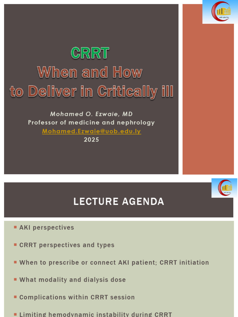 20 - CRRT When and How ER 2025 | PDF | Medical Specialties | Clinical ...