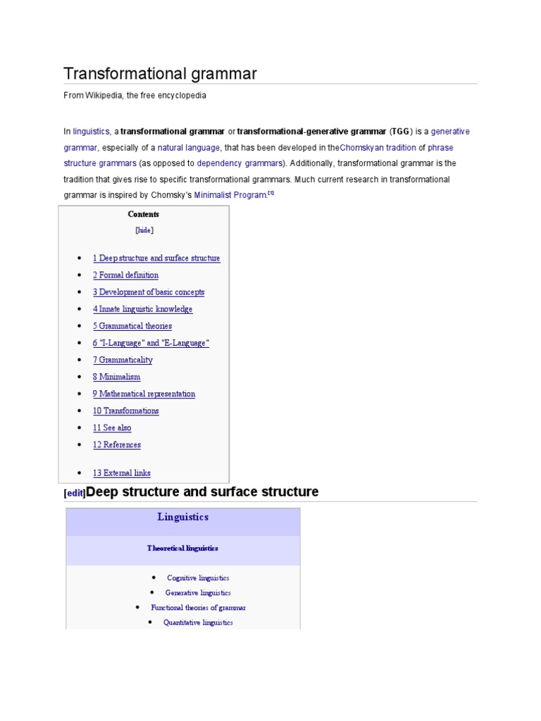 Deep and Surface Structure in Grammar | PDF | Linguistics | Grammar