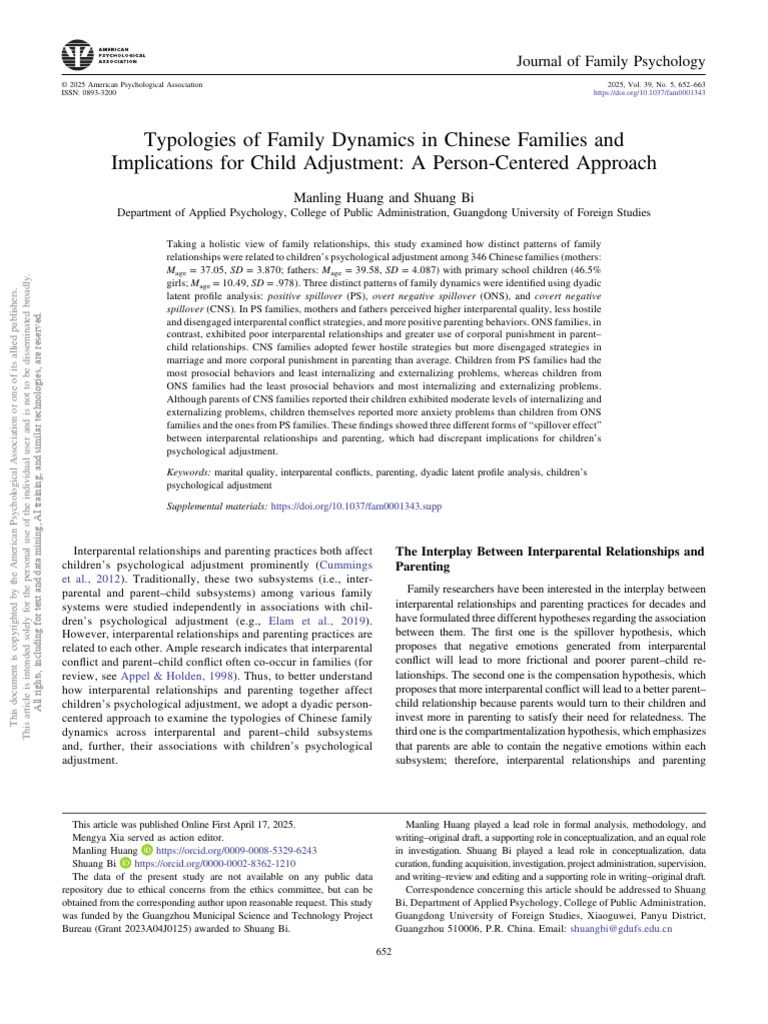 Typologies of Family Dynamics in Chinese Families and Implications For ...