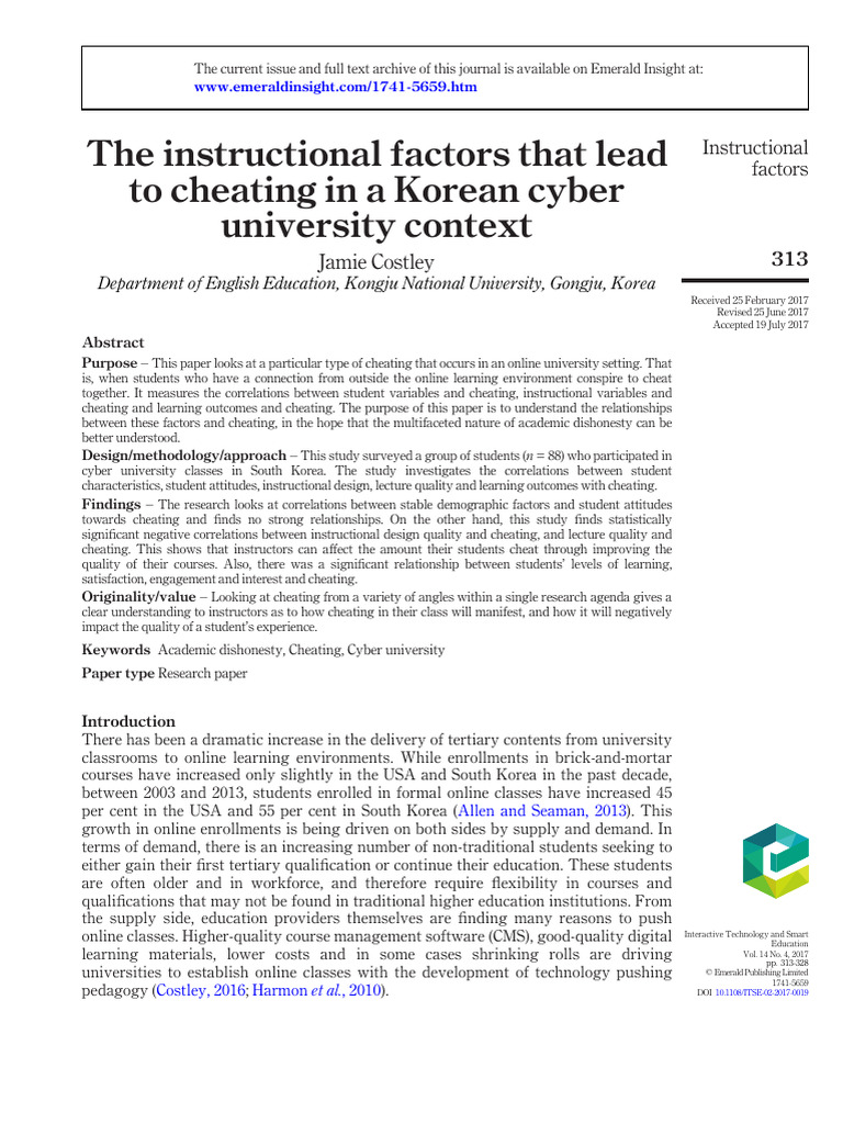 Costley. J, The Instructional Factors That Lead To Cheating in A Korean ...