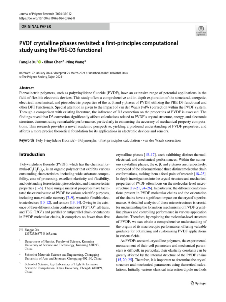 PVDF Crystalline Phases Revisited - A First-Principles Computational ...