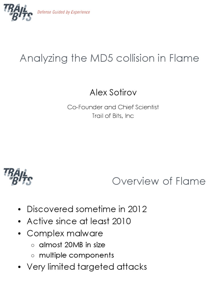 Analyzing The MD5 Collision in Flame: Alex Sotirov | PDF | Remote ...