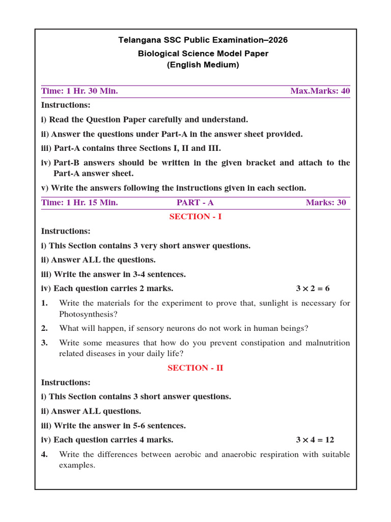 TG SSC Biology Model Paper 2026 | PDF | Hormone | Blood
