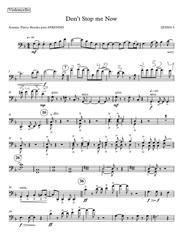 5RS - Don - T Stop Me Now - Violoncello | PDF