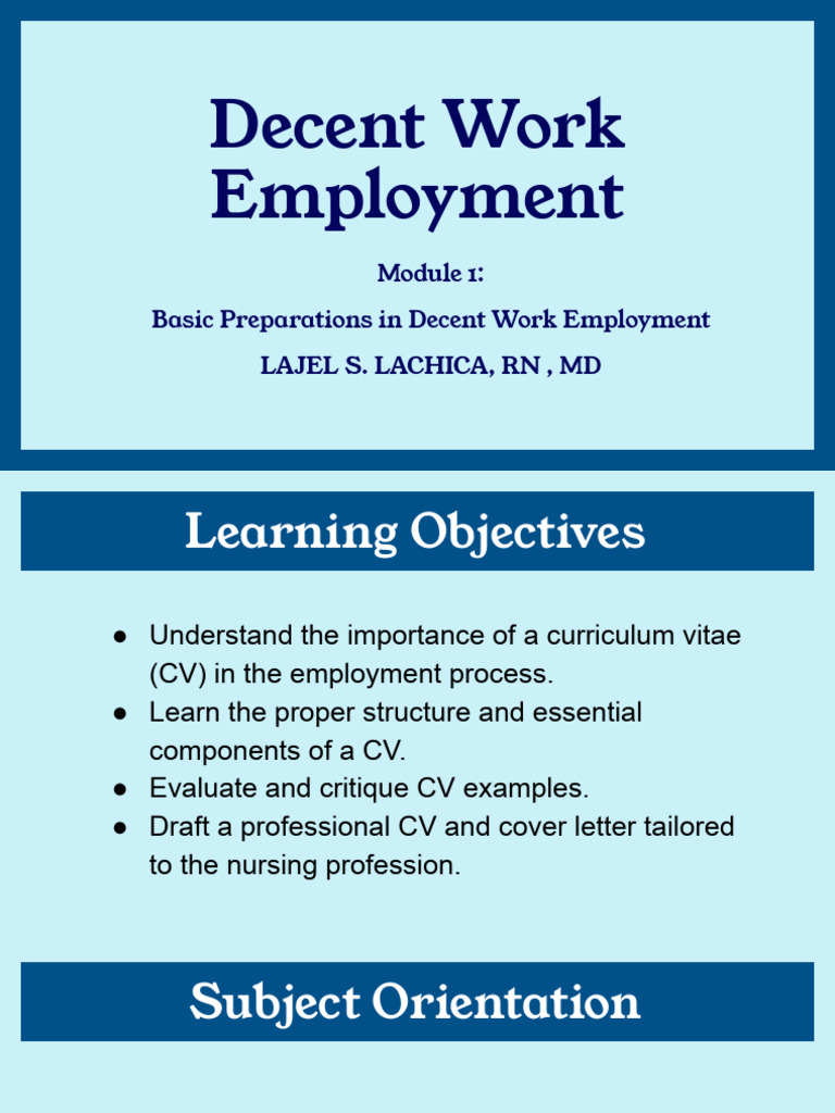 Decent Work Employment MODULE 1 | PDF | Résumé
