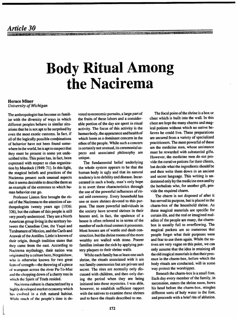 Body Ritual Among The Nacirema - Miner | PDF