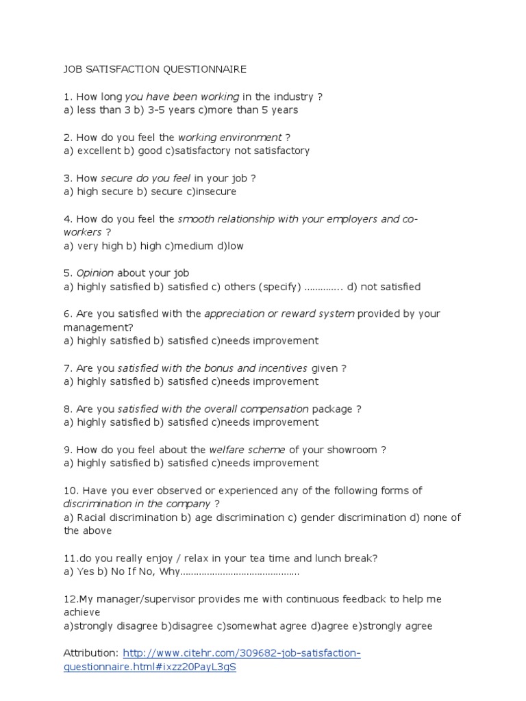 Job Satisfaction Questionnaire | PDF | School Psychology | Academia