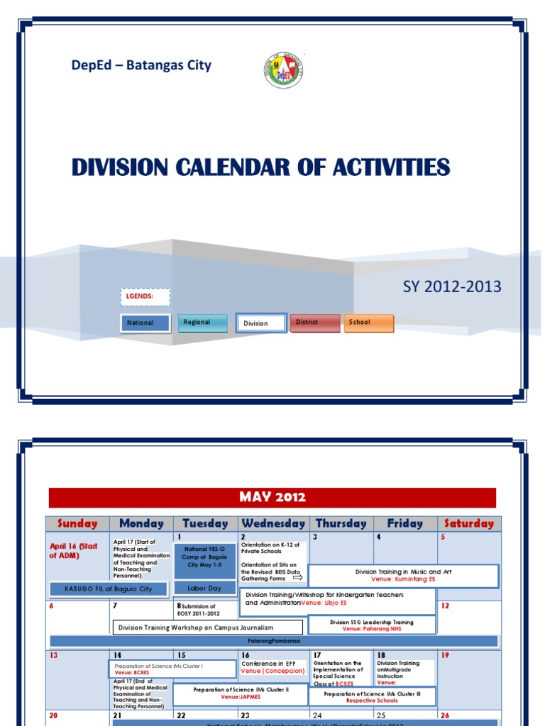Batangas City DepEd 2012-2013 Calendar | PDF | Holidays | Observances