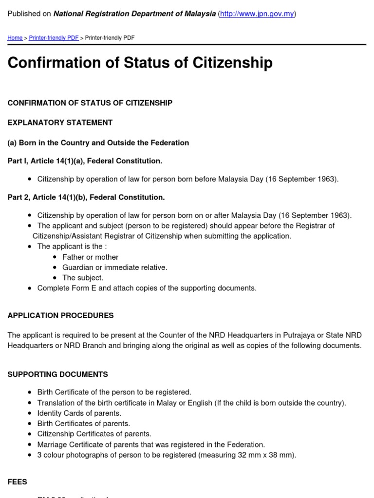 Confirmation of Status of Citizenship: Printer-Friendly PDF | PDF ...