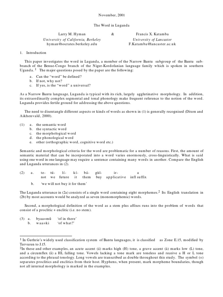 University of California, Berkeley University of Lancaster: The Word in ...