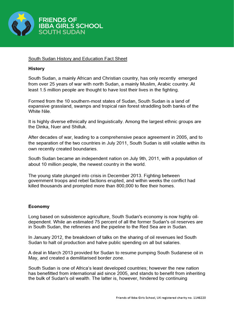 South Sudan History and Education Fact Sheet | PDF | South Sudan | Sudan