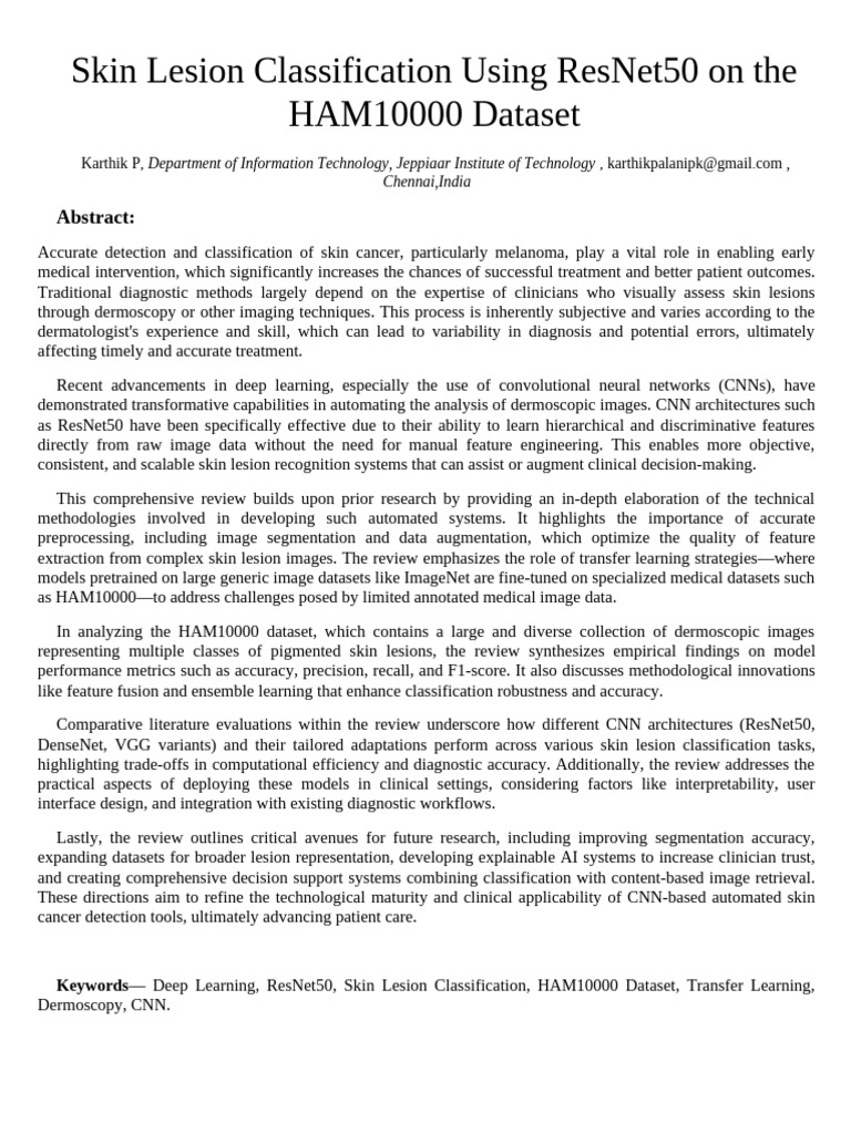 Skin Lesion Classification Using ResNet50 On The HAM10000 Dataset | PDF ...