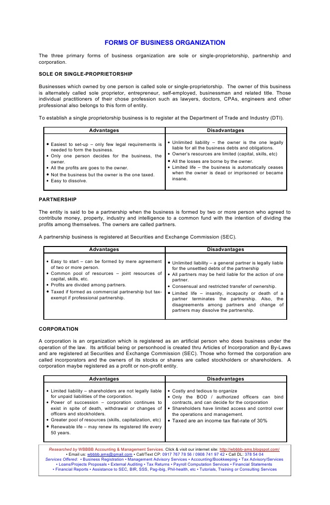 Overview of Business Organization Types | PDF | Partnership | Sole ...