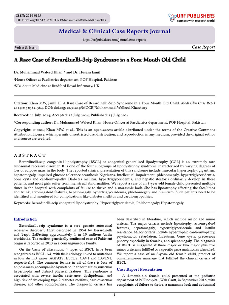 A Rare Case of Berardinelli-Seip Syndrome in A Four Month Old Child ...