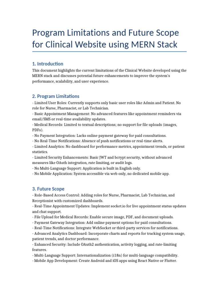 Clinical Website Limitations and Future Scope | PDF