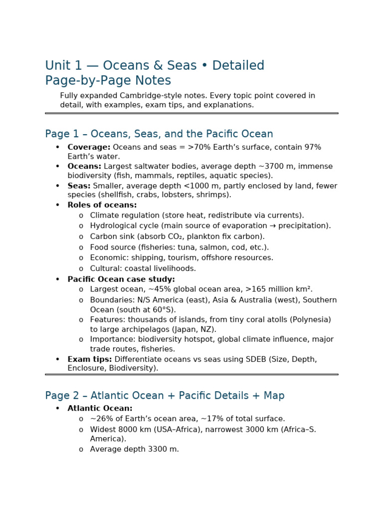 Unit 1 - Oceans & Seas Notes (Page | PDF | Oceans | Sea