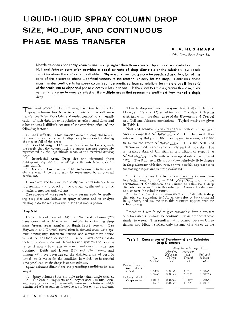 Spray Column Mass Transfer Analysis | PDF | Derivative | Sphere
