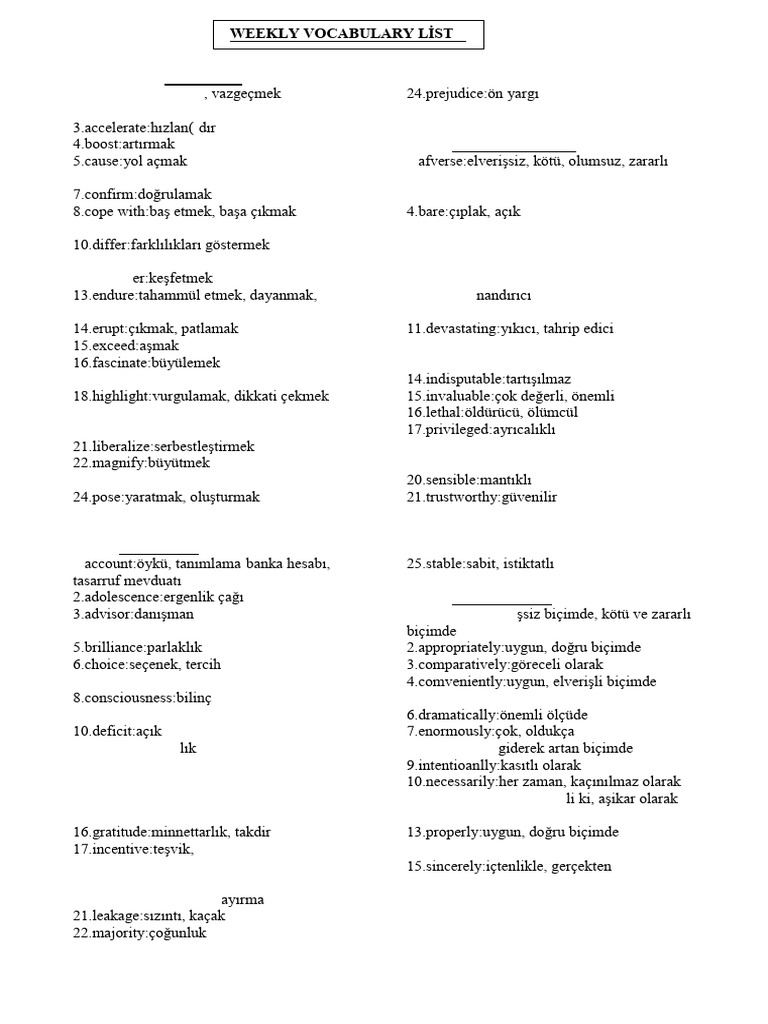 Weekly Vocabulary Lists-4 | PDF