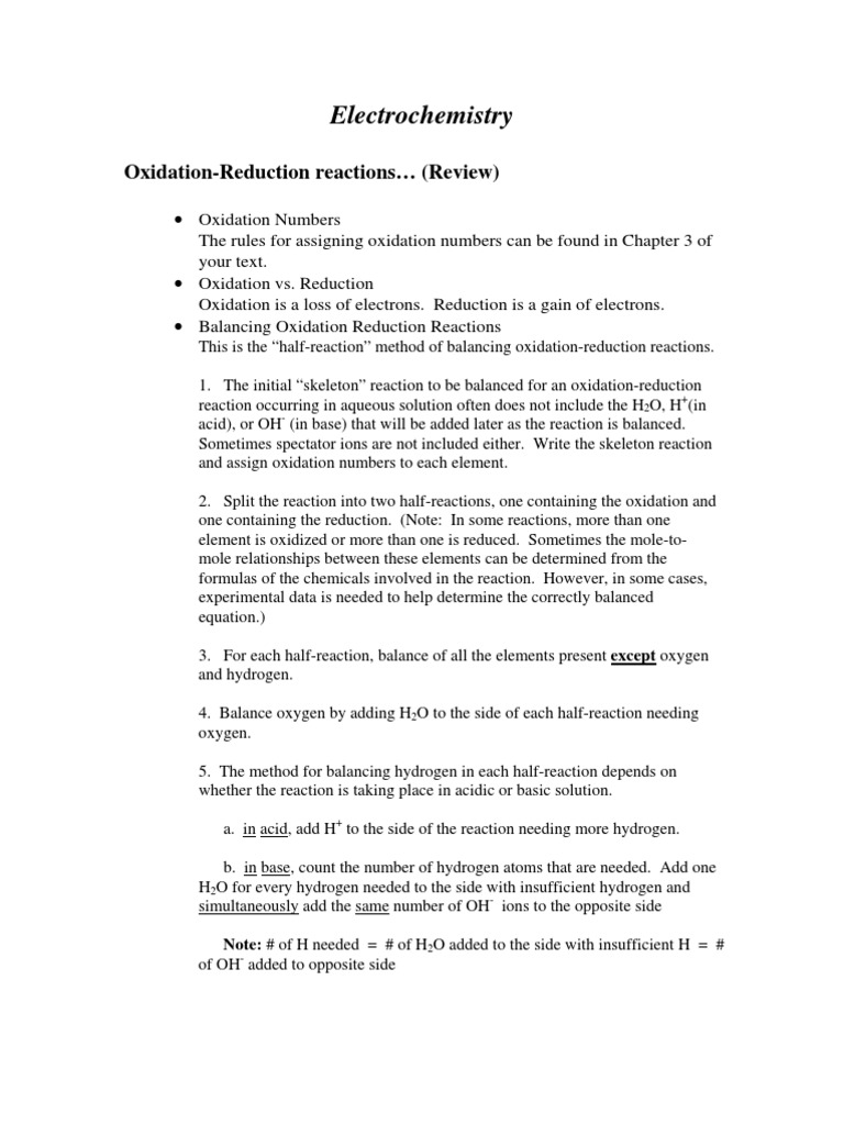 Electrochemistry: Oxidation-Reduction Reactions (Review) | PDF | Redox ...