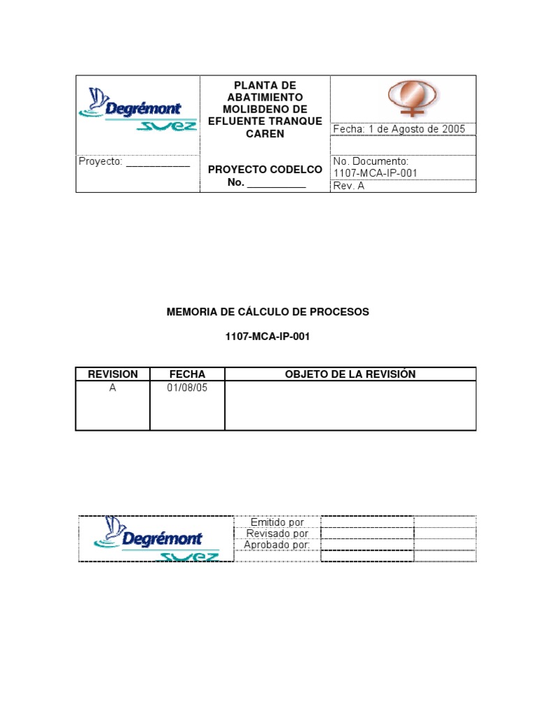 Densadeg Memoria de Calculo de Procesos | PDF | Molibdeno | Motor a ...