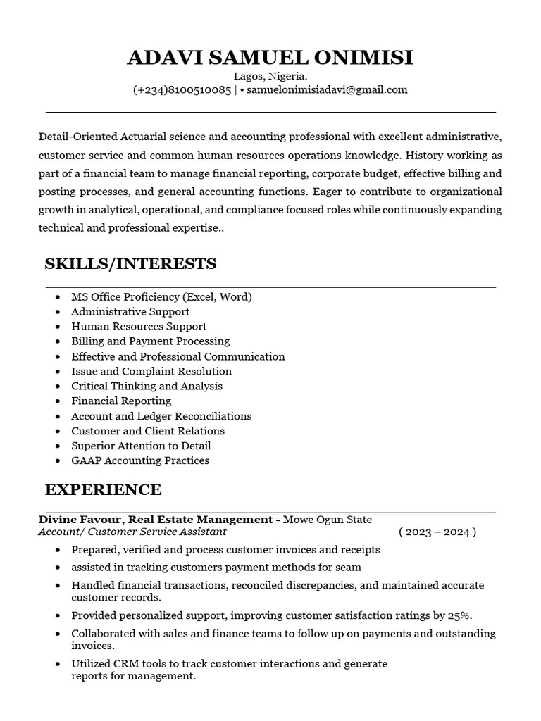 Samuel Adavi CV | PDF | Accounting | Audit