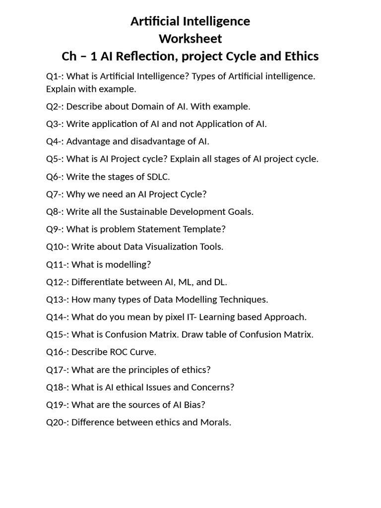 Artificial Intelligence IX Worksheet | PDF
