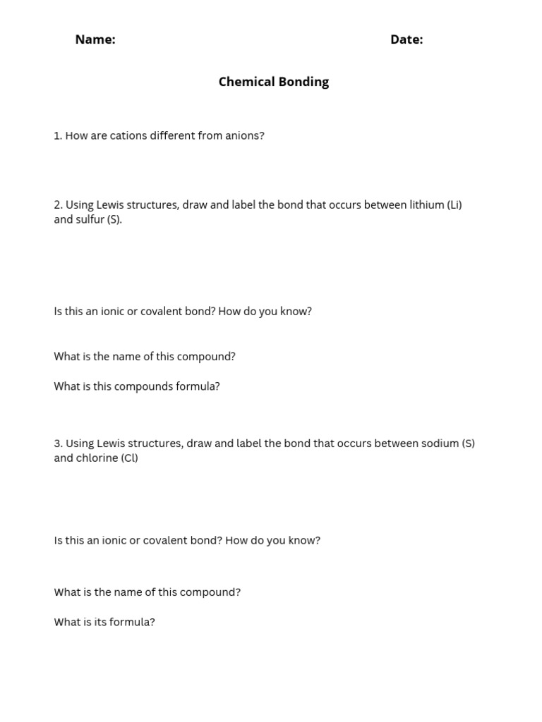 ChemicalBondingWorksheet 1 | PDF