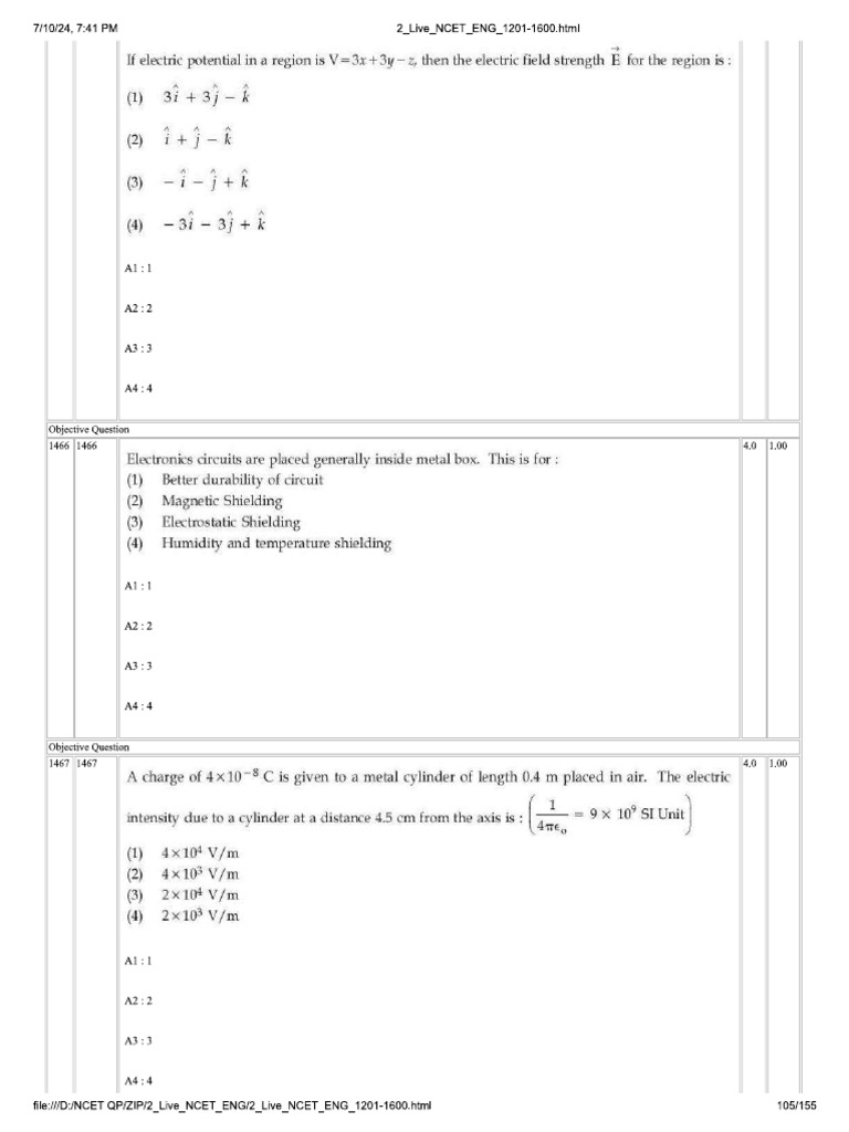 Physics Ncet Pyq 24 | PDF