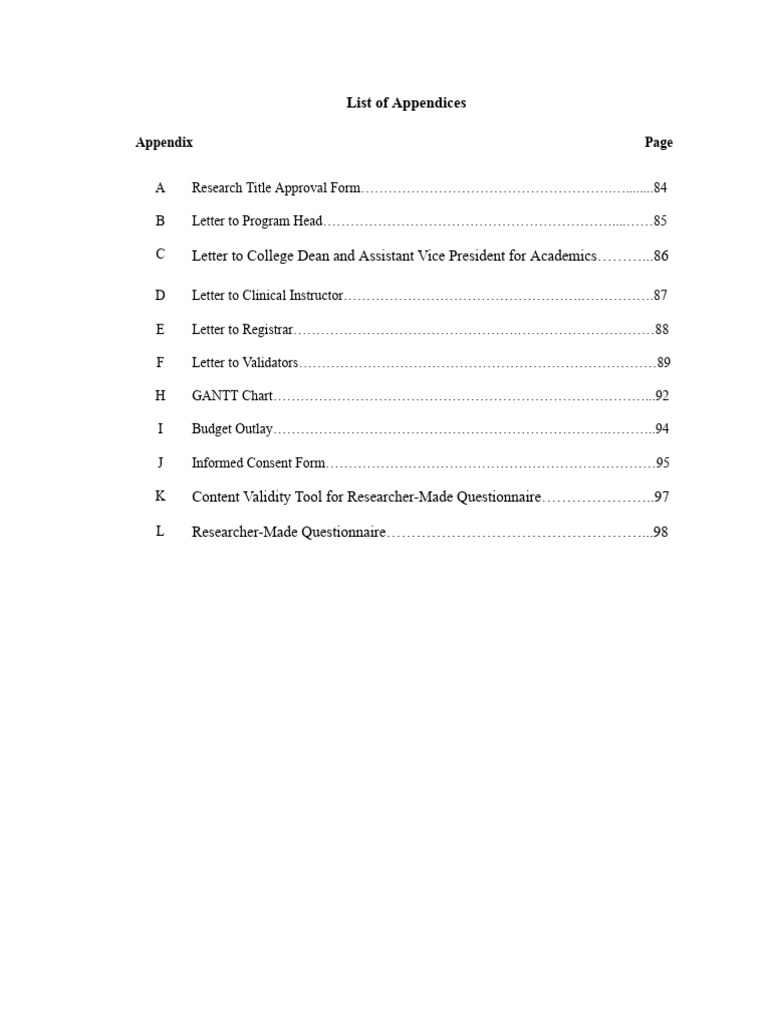 List of Appendices | PDF