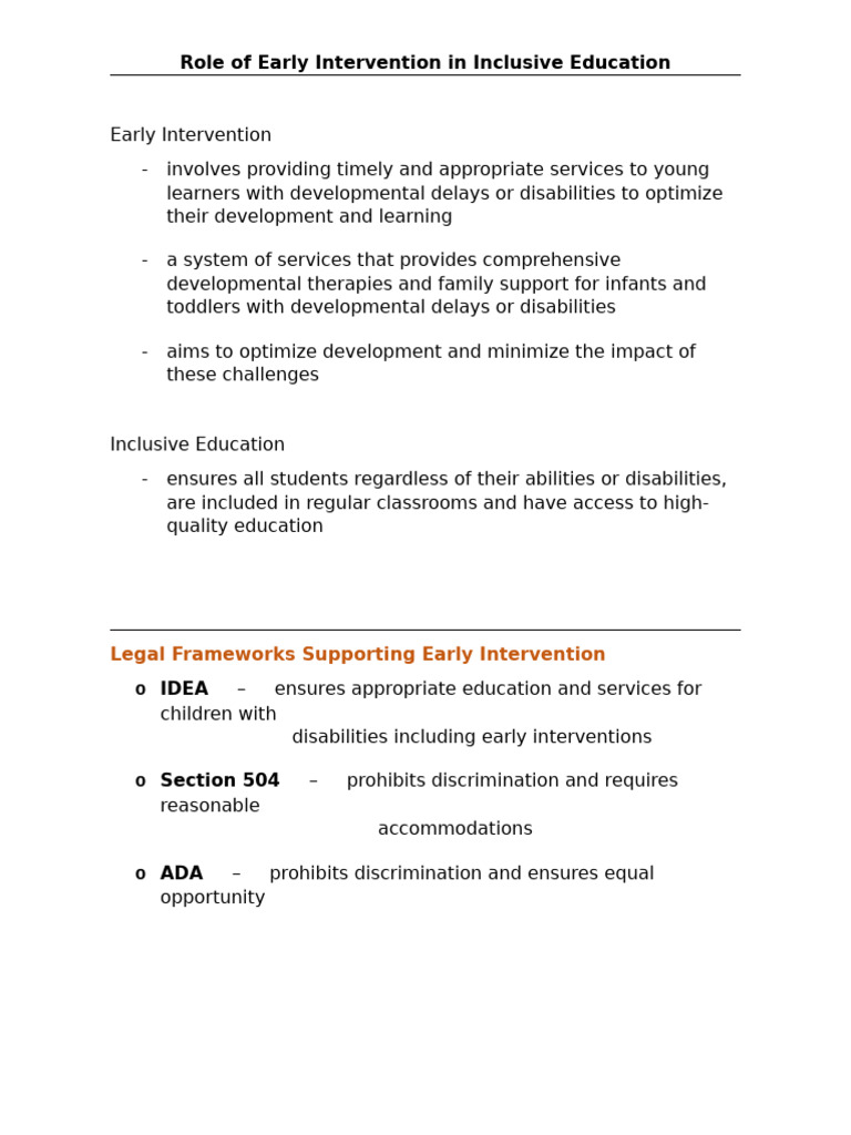 Role of Early Intervention in Inclusive Education | PDF | Learning ...