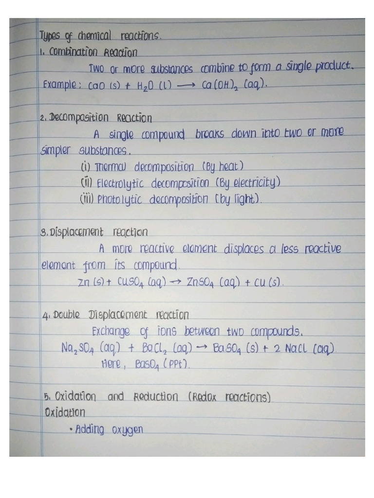 Chemical Reactions and Equations Notes | PDF