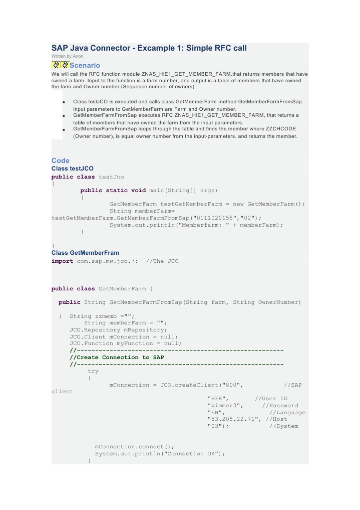 Sap Java Connector Excample 1 Simple Rfc Call Scenario Pdf Parameter Computer