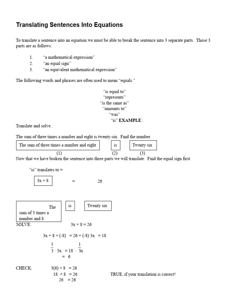 Translating Sentences Into Equations | PDF | Numbers | Equations