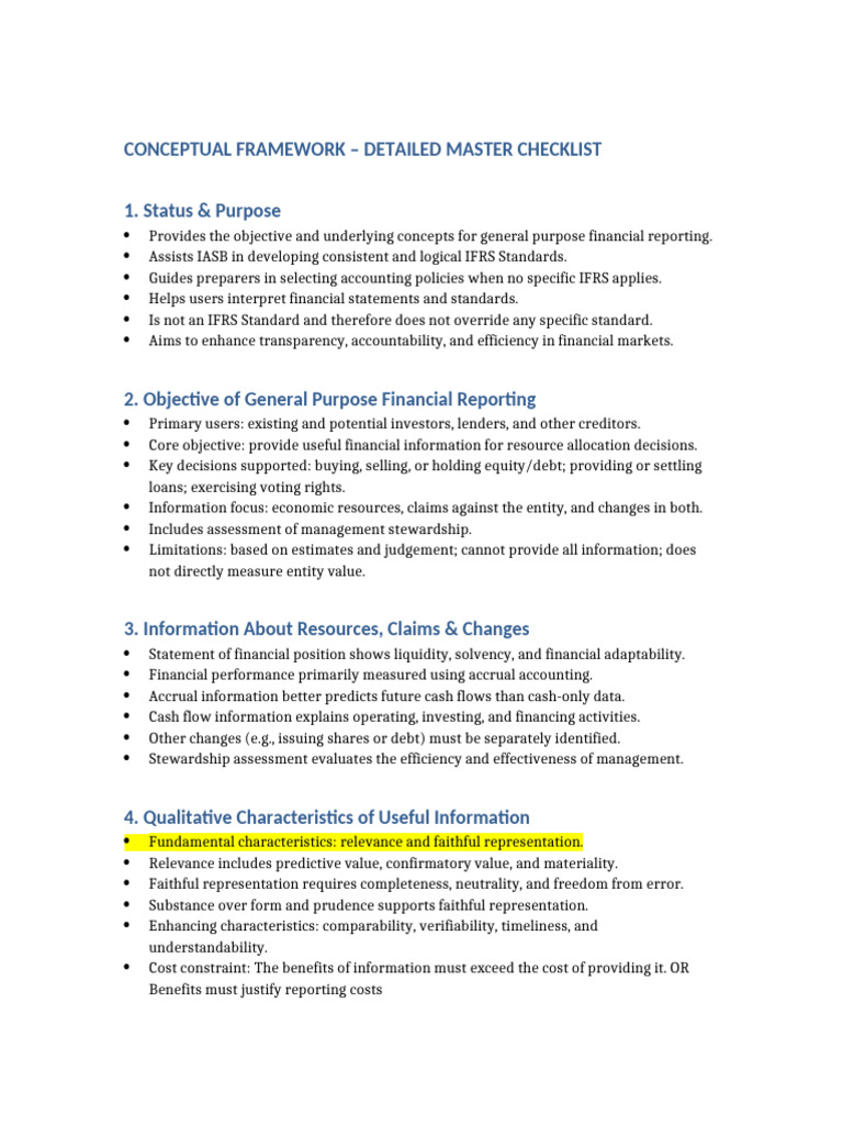 Conceptual Framework Detailed Master Checklist | PDF | International ...