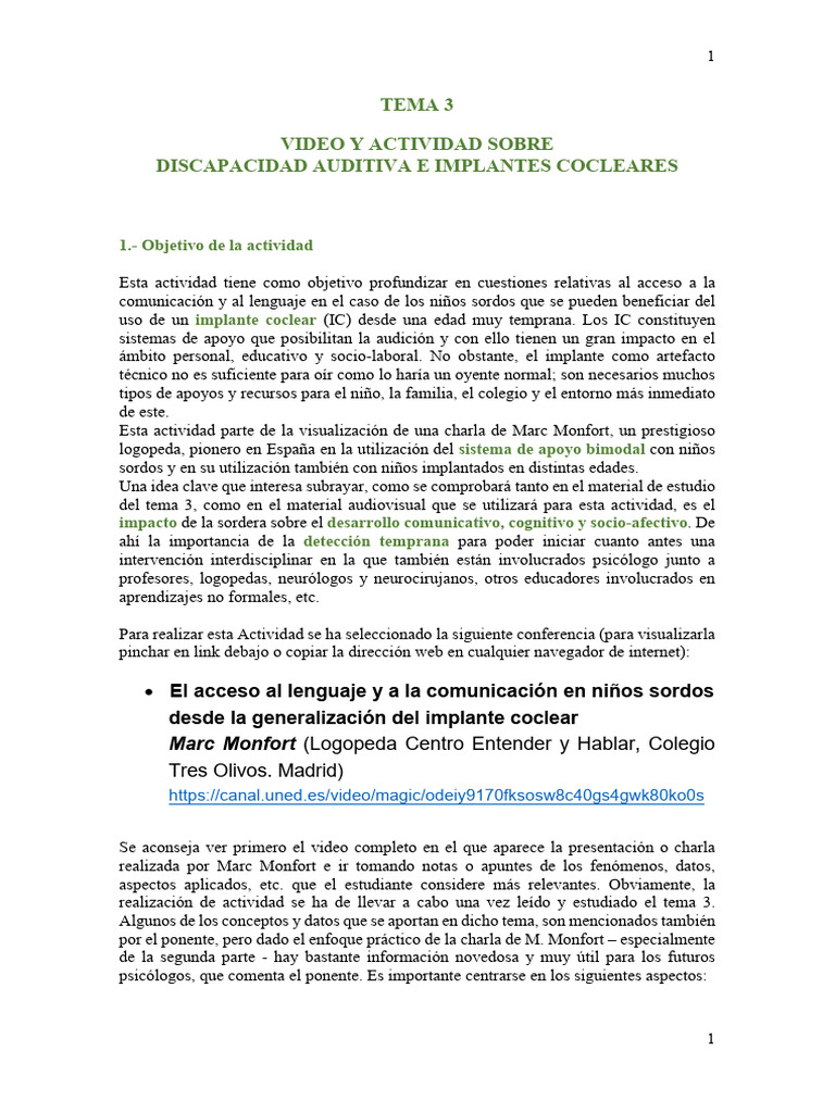 Discapacidad Auditiva e Implantes Cocleares Video y Actividad Tema 3 ...