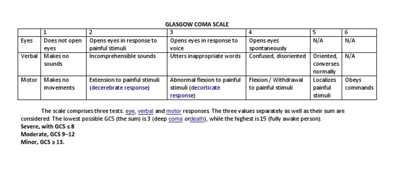 Glasgow Coma Scale | PDF