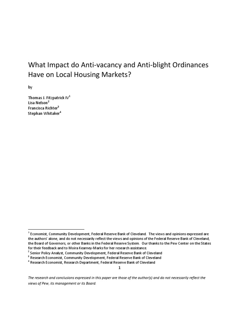 Anti Blight Ordinances and Local Housing Markets | PDF | Social Science
