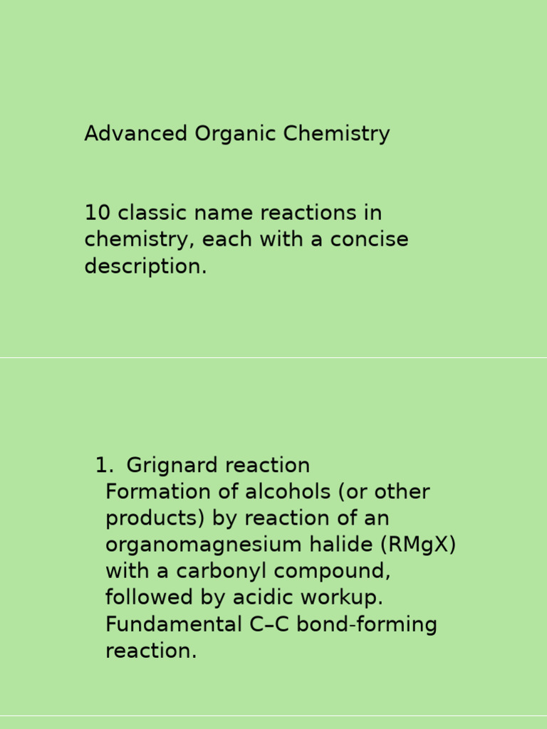 Advanced Organic Chemistry - 10 Classic Name Reaction | PDF