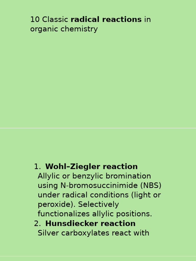 Advanced Organic Chemistry - 10 Classic Radical Reactions in Organic ...