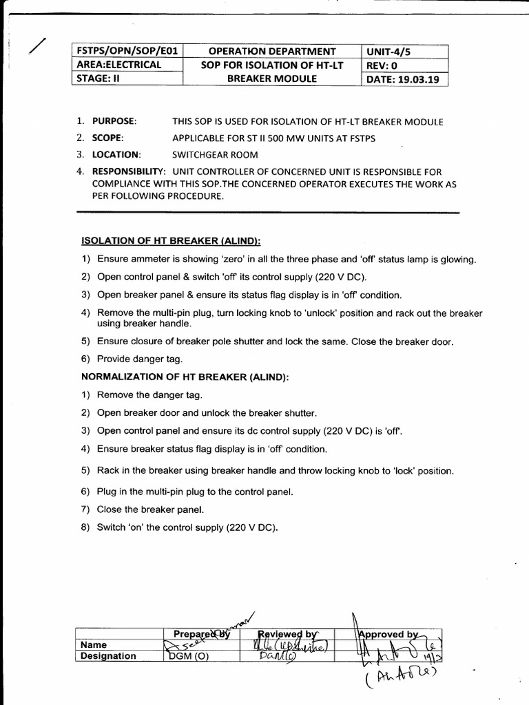 SOP For Isolation and Normalisation Procedure of HT LT Breaker Stage II ...