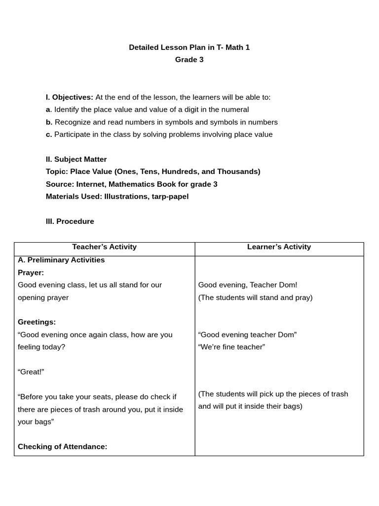 Detailed Lesson Plan in T-Math | PDF | Teachers | Lesson Plan