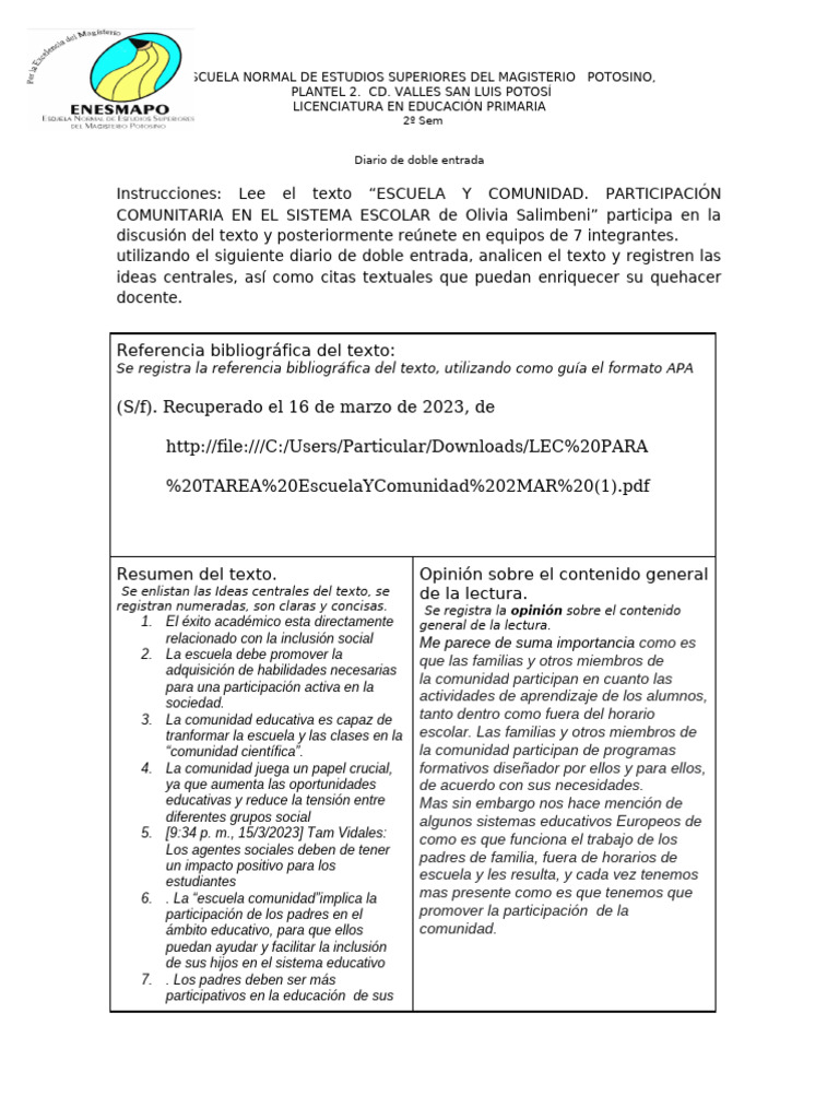 Diario de Doble Entrada | PDF | Escuelas | Cognición