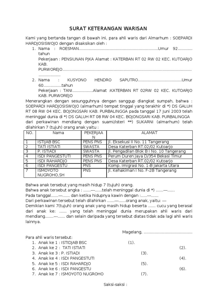 Surat Keterangan Warisan | PDF | Olahraga & Rekreasi | Game & Aktivitas