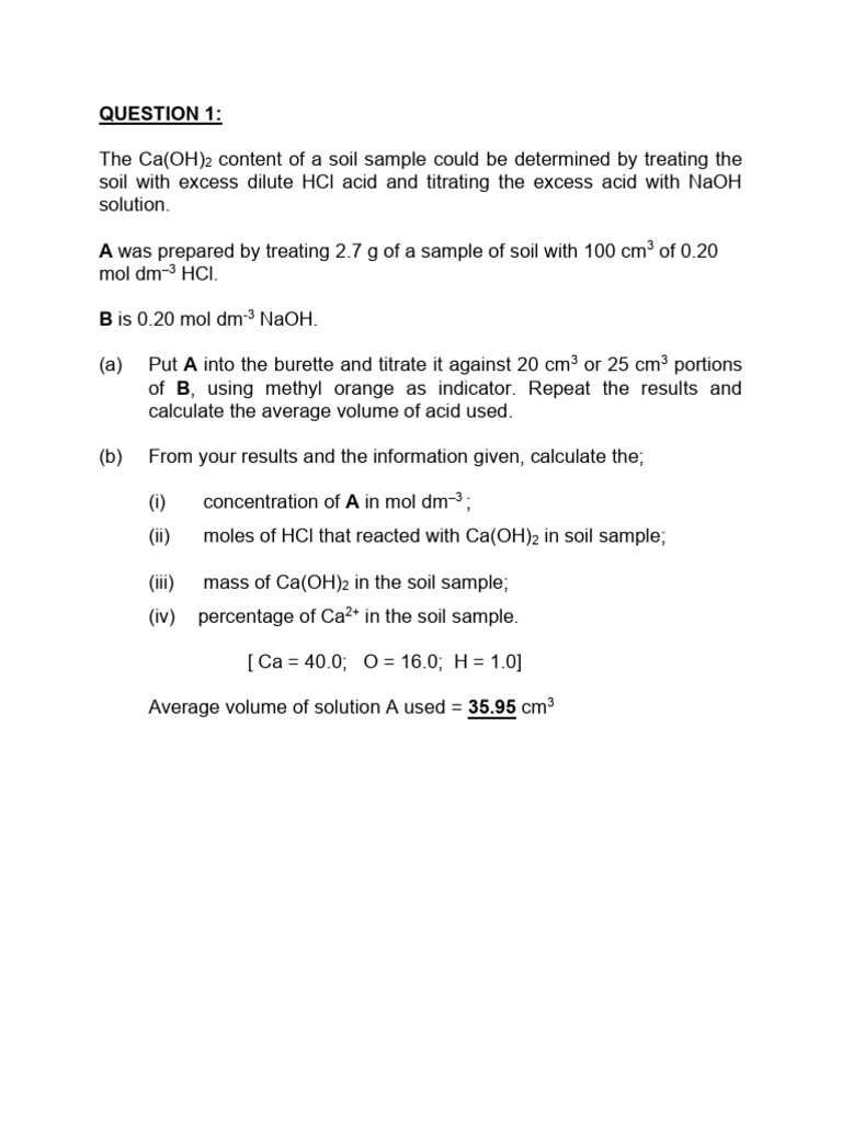 Trial Questions On Back Titration For 12H | PDF | Titration | Chemistry