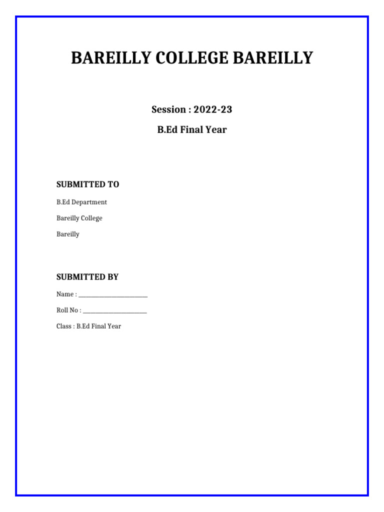 BEd Assignment Cover Page Bareilly College | PDF