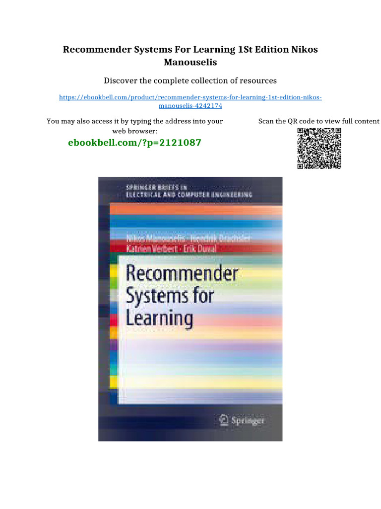 Recommender Systems For Learning 1st Edition Nikos Manouselis Full ...