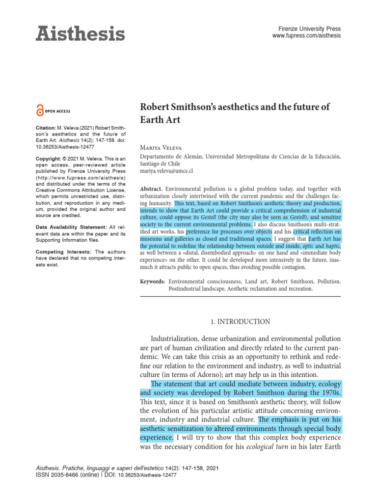 VELEVA, Maria - Robert Smithson's Aesthetics and The Future of Earth ...