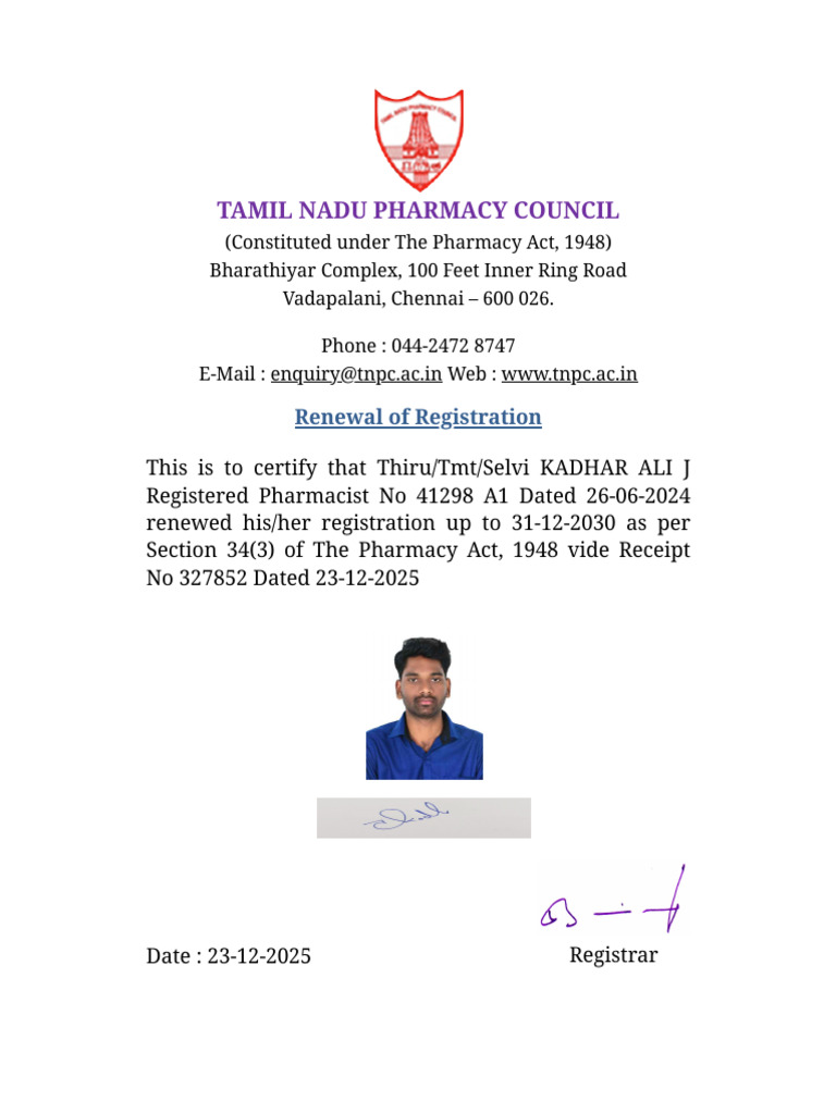 Pharmacy Renewal Certificate | PDF
