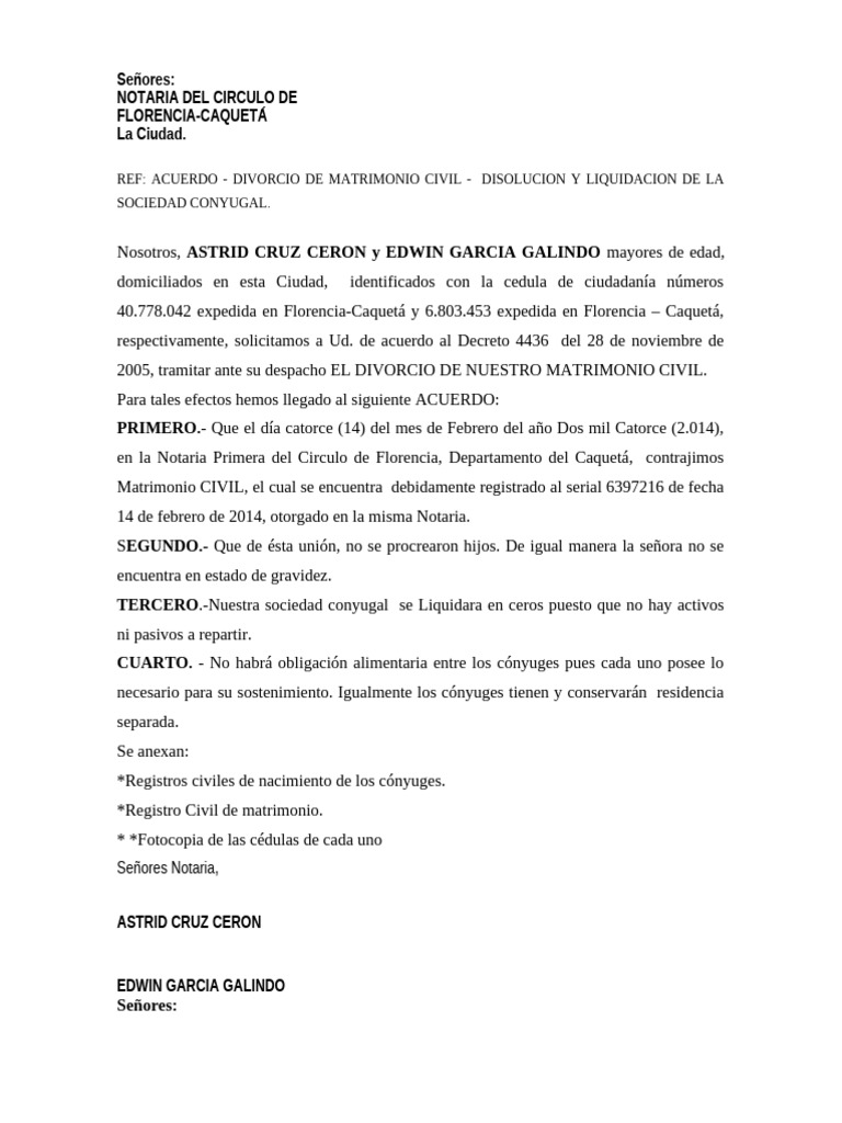 Divorcio Matrimonio Civil | PDF | Divorcio | Documento de identidad