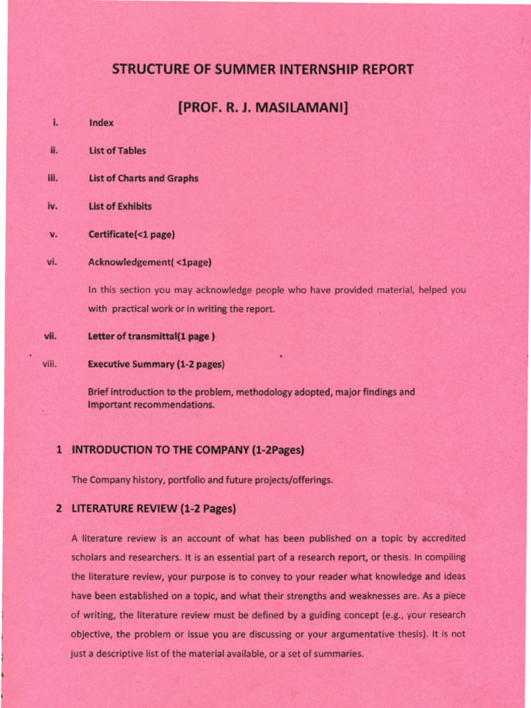 Structure of Summer Internship Report | PDF | Literature Review ...